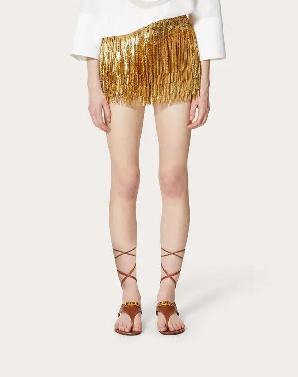 Valentino Garavani Sequin Embellished Fringed Mini Skirt