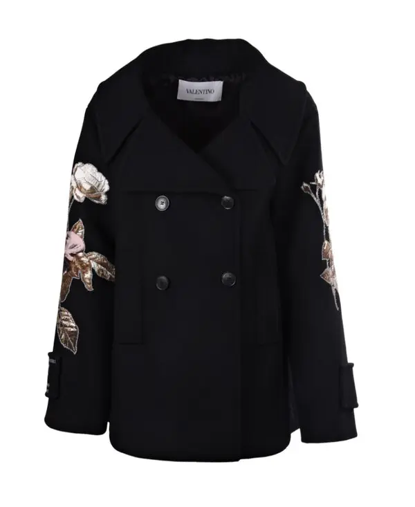 Valentino Garavani Floral Embroidered Patch Sleeve Coat