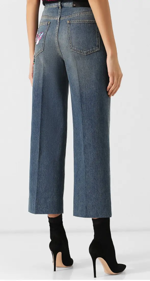 Valentino Garavani Blue Butterfly Beaded Embroidered Straight Cut Jeans