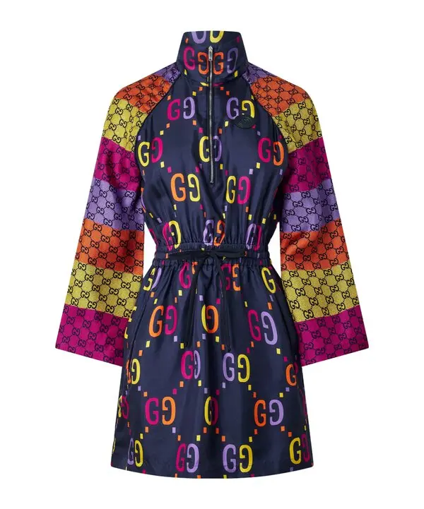 Gucci Multicolor Monogramprint Standcollar Mini Dress