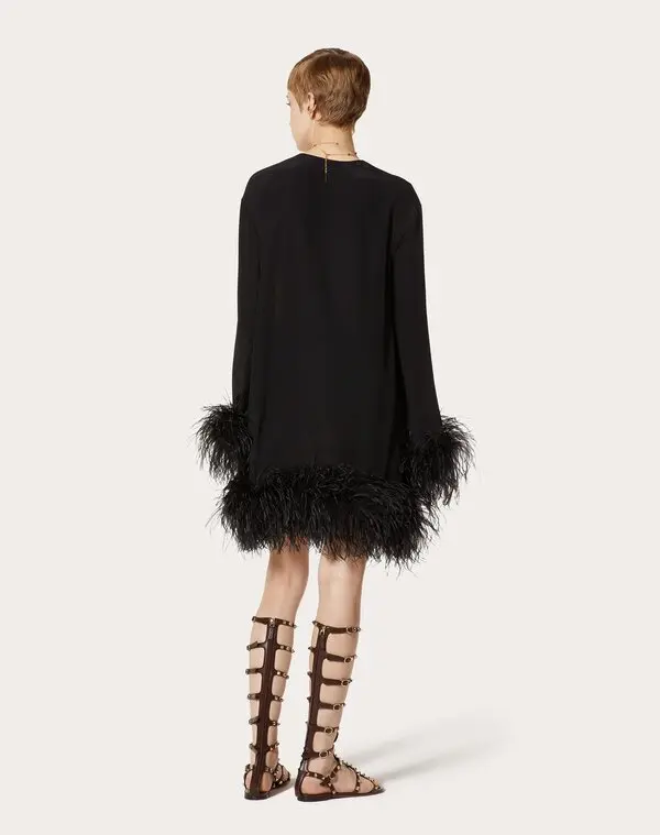 Valentino Garavani Dragon-print Feather-trim Silk Dress