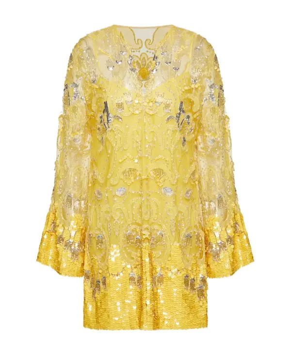 Valentino Garavani Tulle Long-sleeved Dress - Yellow