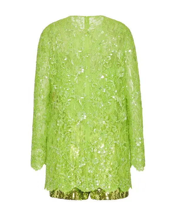 Valentino Garavani Embroidery Lace Long-sleeved Dress - Green
