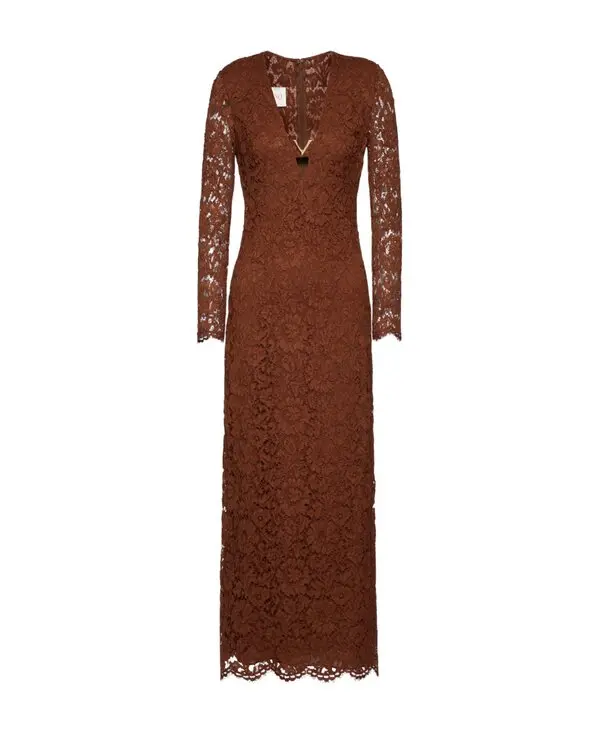 Valentino Garavani Floral-lace Long-sleeve Long Dress - Brown