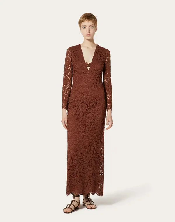 Valentino Garavani Floral-lace Long-sleeve Long Dress