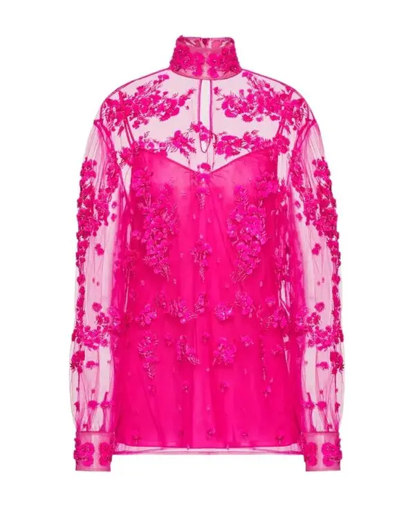 Valentino Garavani Floral-embroidered High Neck Blouse