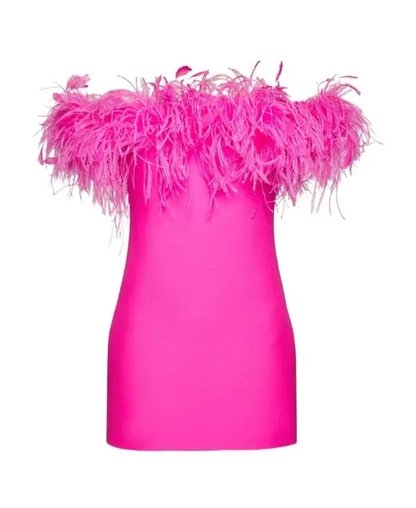 Valentino Garavani Crepe Couture Short Dress With Feather Embroidery - Pink