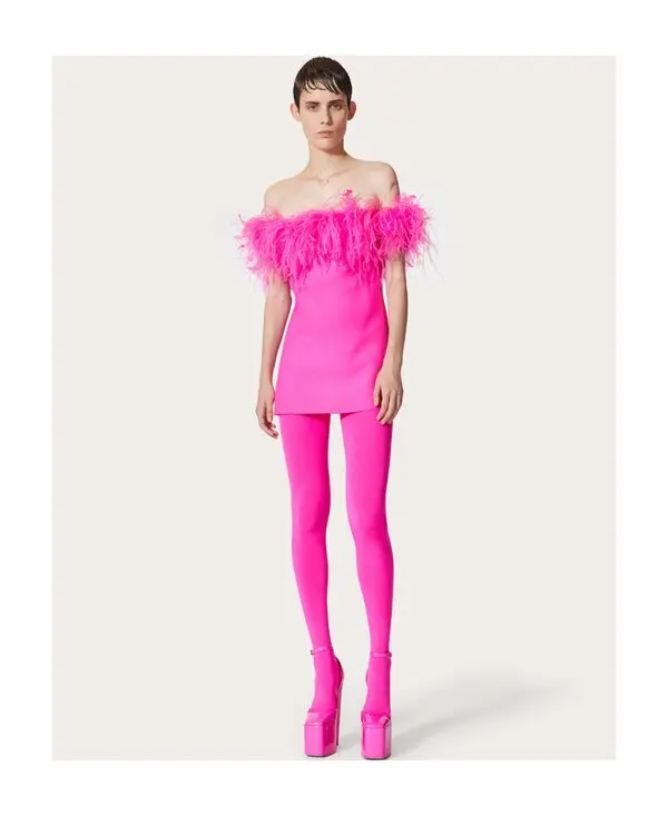 Valentino Garavani Crepe Couture Short Dress With Feather Embroidery
