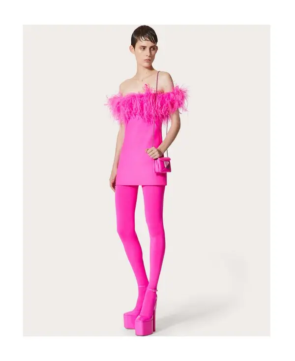 Valentino Garavani Crepe Couture Short Dress With Feather Embroidery