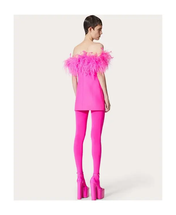 Valentino Garavani Crepe Couture Short Dress With Feather Embroidery