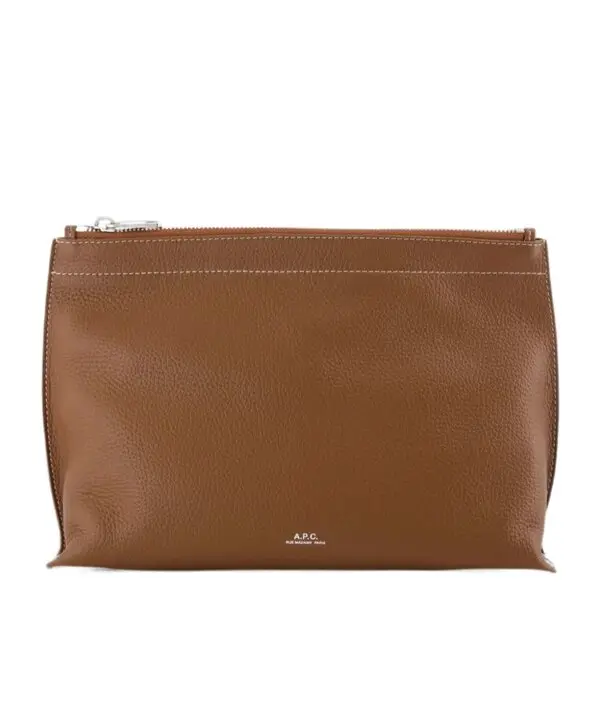 A.p.c. Zip Leather Clutch Bag - Brown