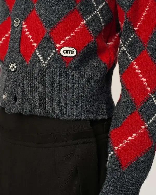 AMI Paris Argyle Printed Cardigan