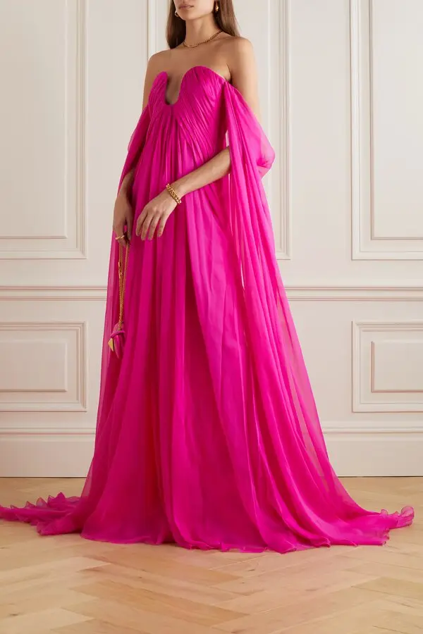 Valentino Garavani Strapless Pleated Silk Chiffon Dress Dress