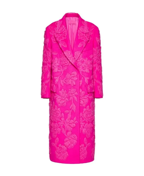 Valentino Garavani Compact Drap Coat With Floral Embroidery - Pink
