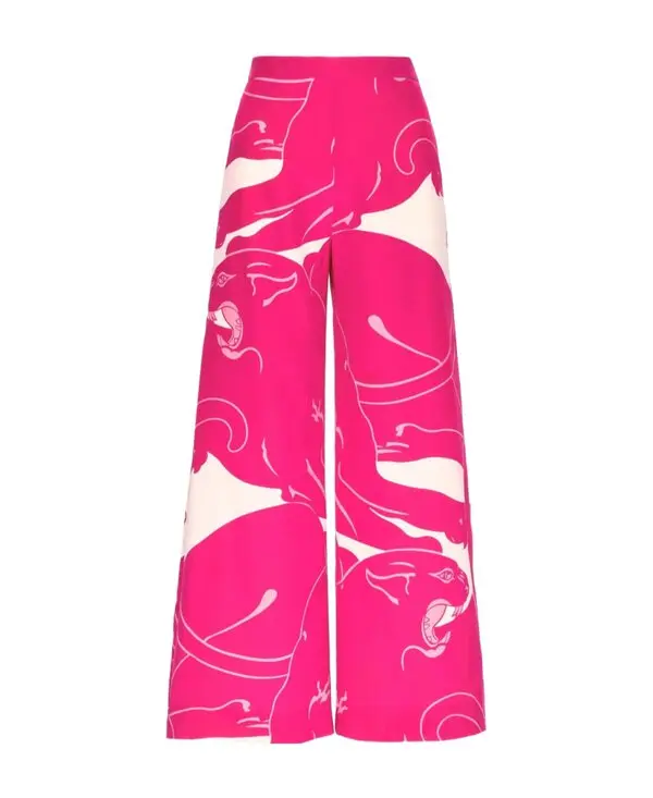 Valentino Garavani Cady Panther Wide Leg Trousers