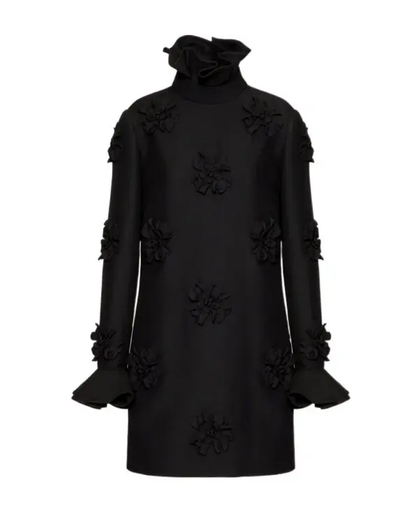 Valentino Garavani Crepe Couture Short Flower Embroidery Dress