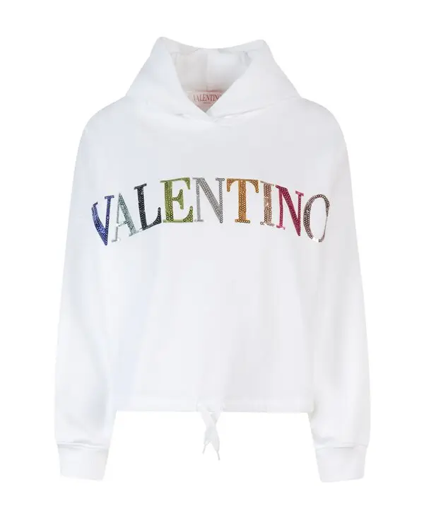 Valentino Garavani Sequinned-logo Detail Hoodie - White
