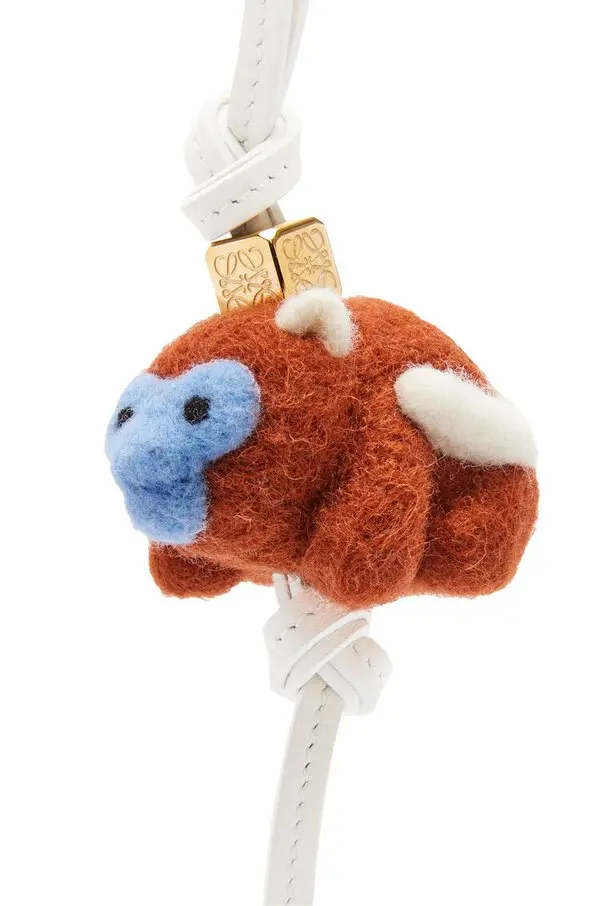 Loewe Monkey Charm In Felt And Calfskin - White
