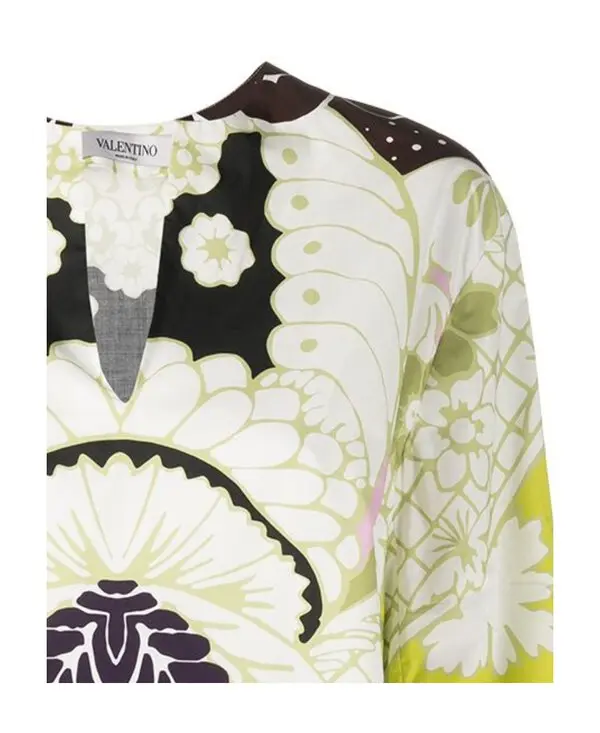 Valentino Garavani Feather-embellished Floral Print Blouse