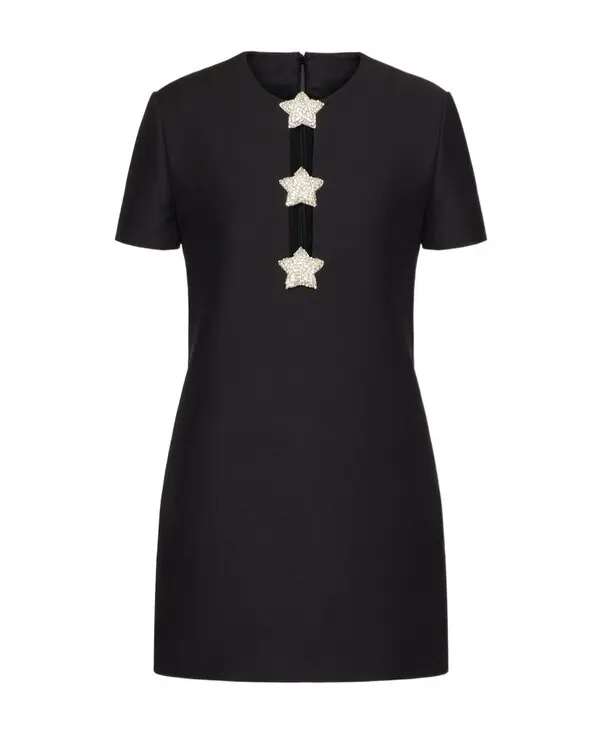 Valentino Garavani Crepe Couture Embroidered Short Dress - Black