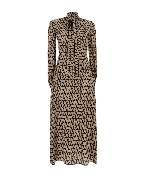 Valentino Garavani Monogram Knotted Collar Long-sleeved Dress - Nude