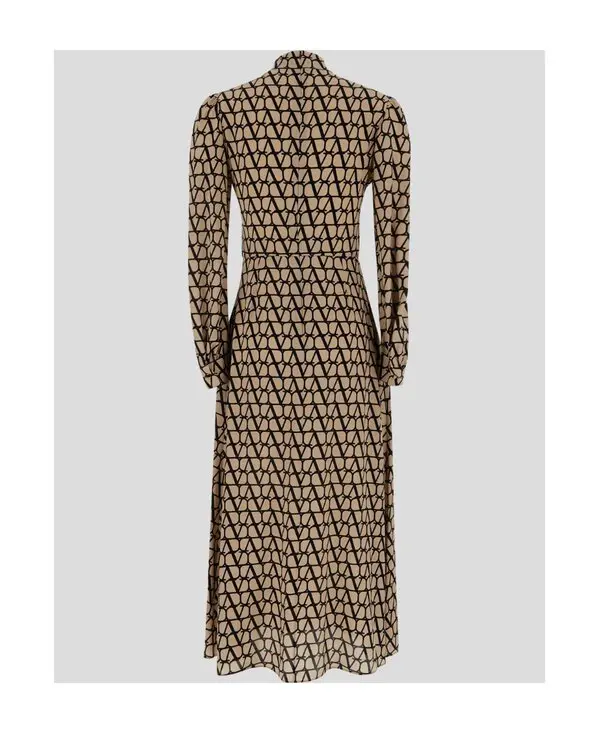 Valentino Garavani Monogram Knotted Collar Long-sleeved Dress