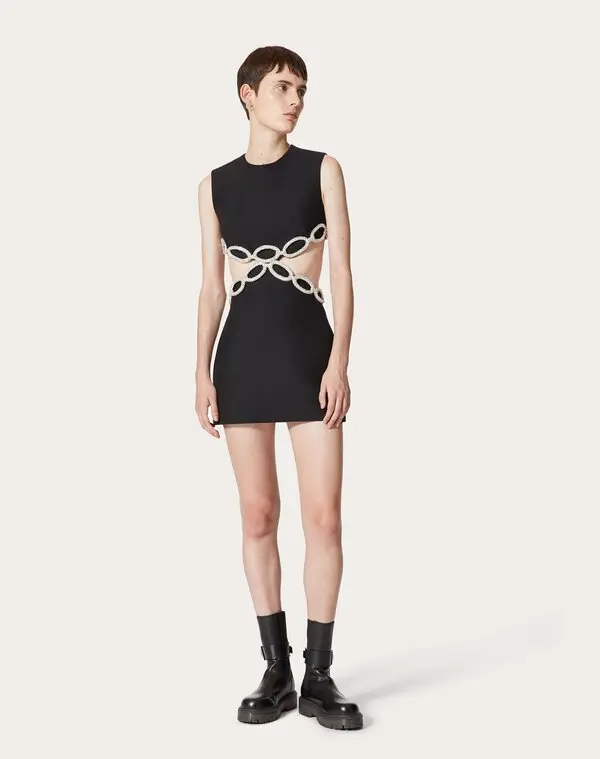 Valentino Garavani Crepe Couture Embroidered Short Dress