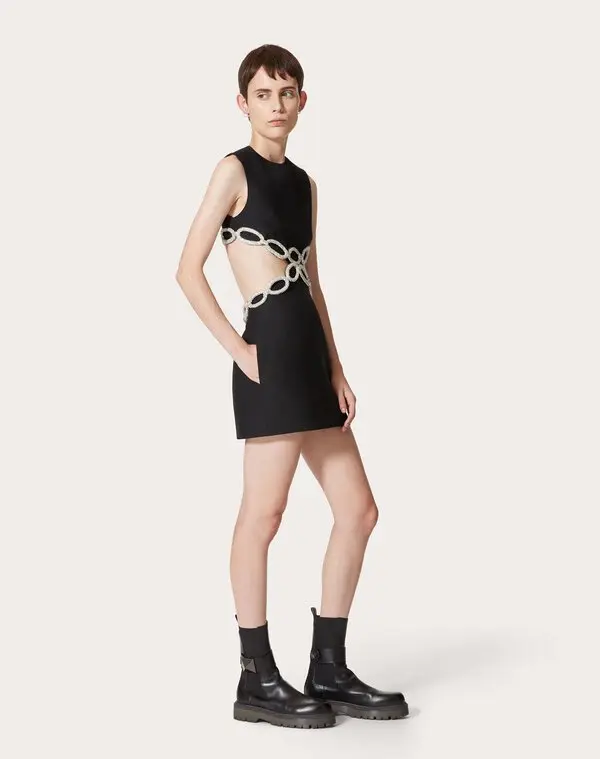 Valentino Garavani Crepe Couture Embroidered Short Dress