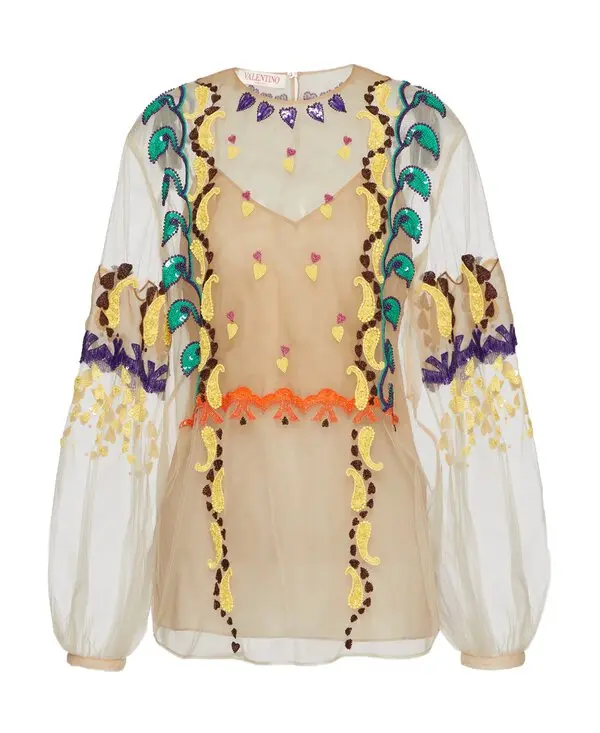 Valentino Garavani Tulle Phantom Embroidered Blouse