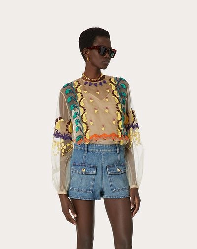 Valentino Garavani Tulle Phantom Embroidered Blouse