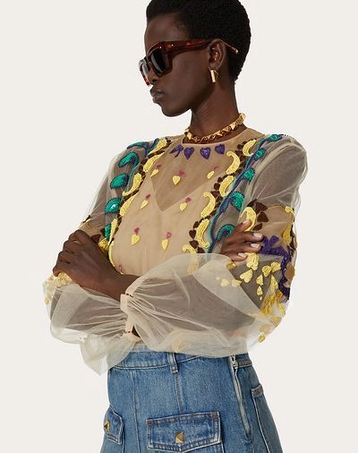 Valentino Garavani Tulle Phantom Embroidered Blouse