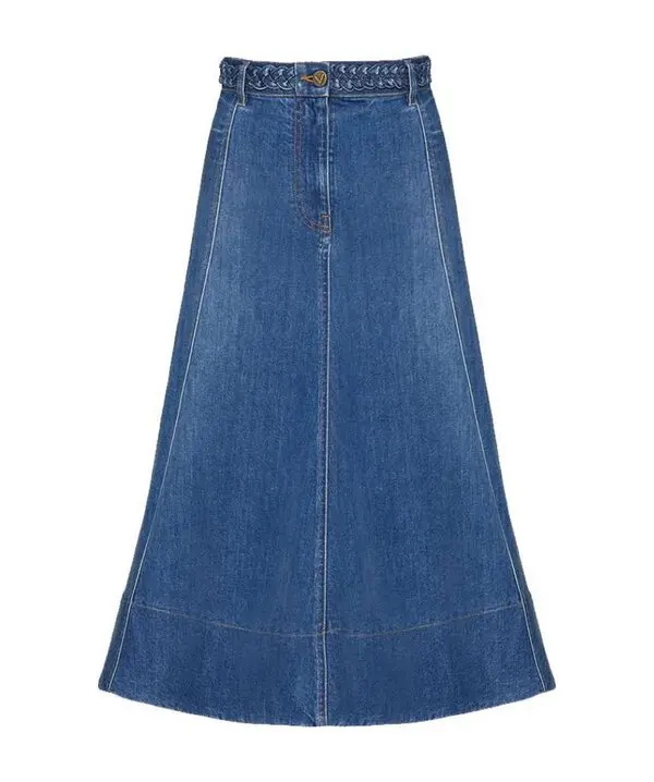 Valentino Garavani Braided-waist Denim Midi Skirt