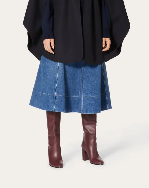 Valentino Garavani Braided-waist Denim Midi Skirt
