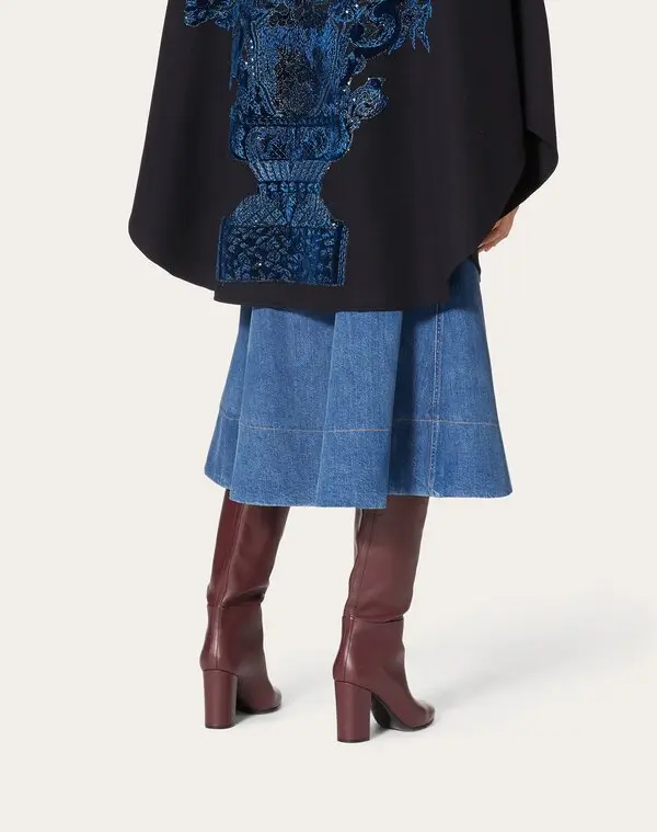 Valentino Garavani Braided-waist Denim Midi Skirt