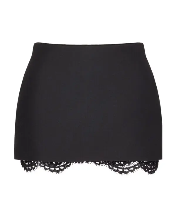 Valentino Garavani Crepe Couture Lace Trim Skirt - Black