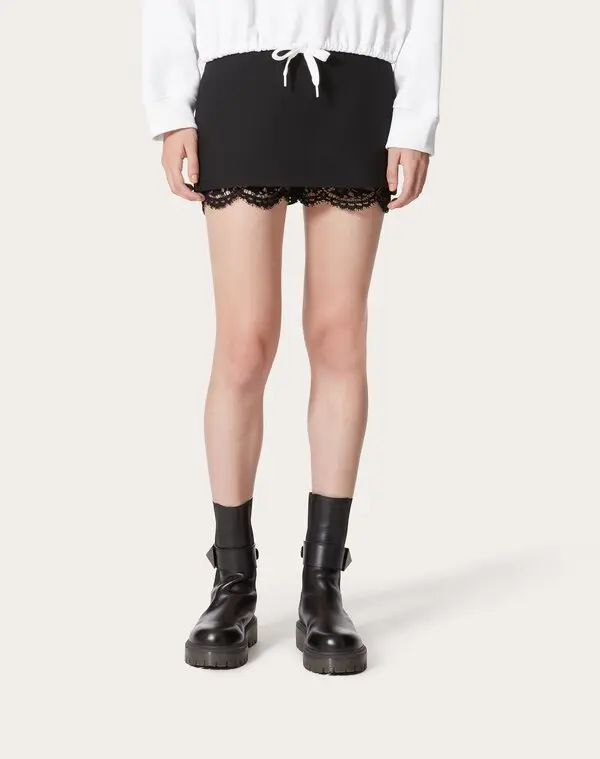 Valentino Garavani Crepe Couture Lace Trim Skirt