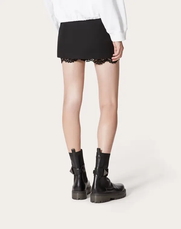 Valentino Garavani Crepe Couture Lace Trim Skirt