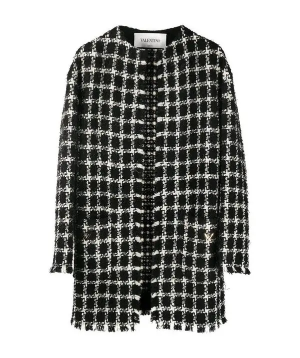 Valentino Garavani Tweed Checkered Vgold Coat - Black