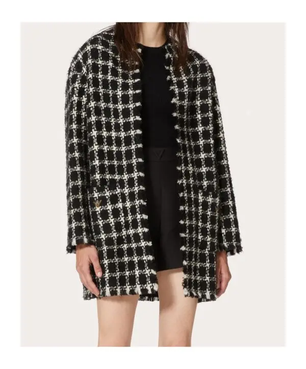 Valentino Garavani Tweed Checkered Vgold Coat