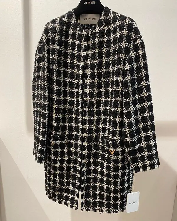 Valentino Garavani Tweed Checkered Vgold Coat