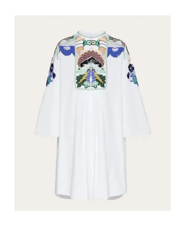 Valentino Garavani Embroidery Tight Poplin Tweed Dress - White