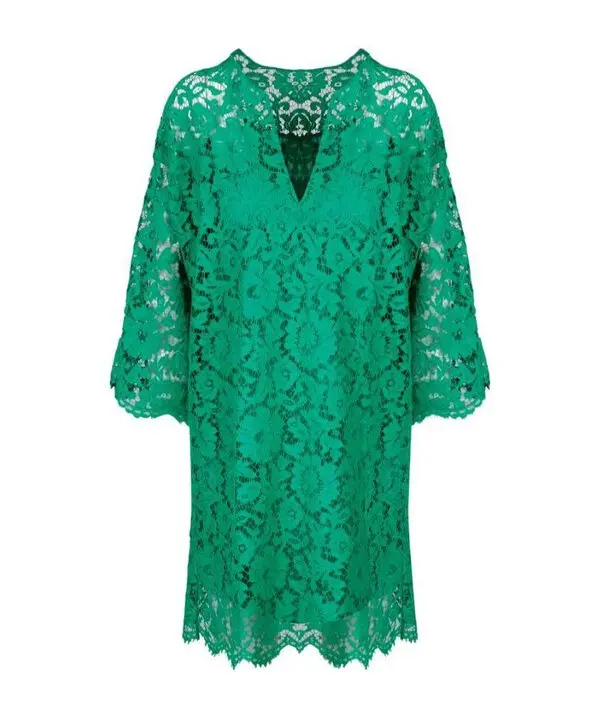 Valentino Garavani Floral Lace Shift Dress - Green
