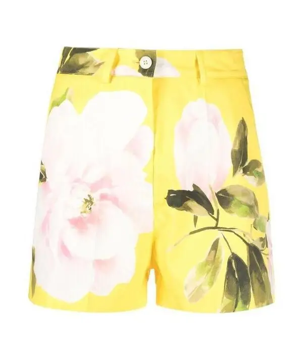 Valentino Garavani Rose-print Tailored Shorts - Yellow