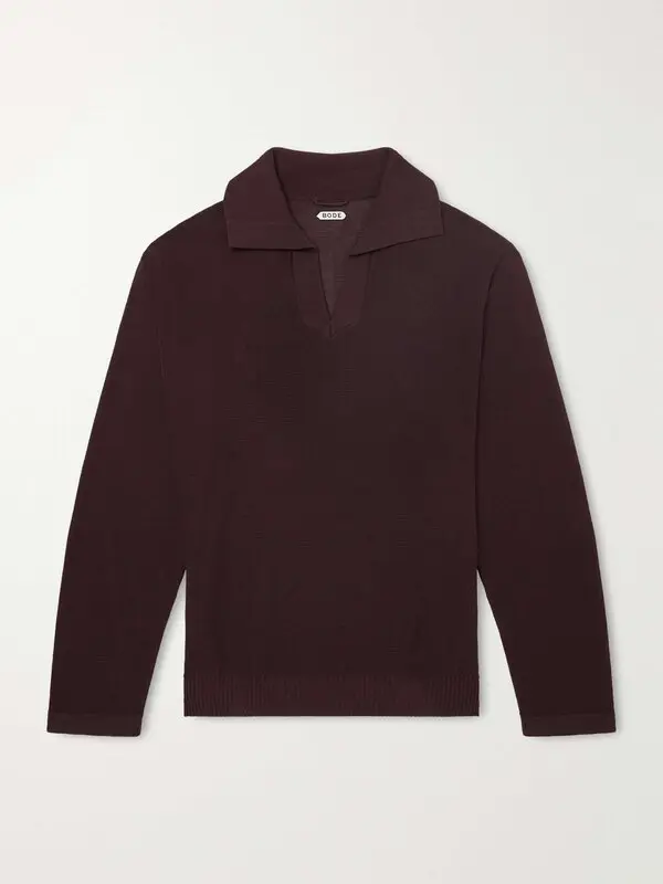 BODE Knitted Cotton-crepe Polo Shirt - Brown