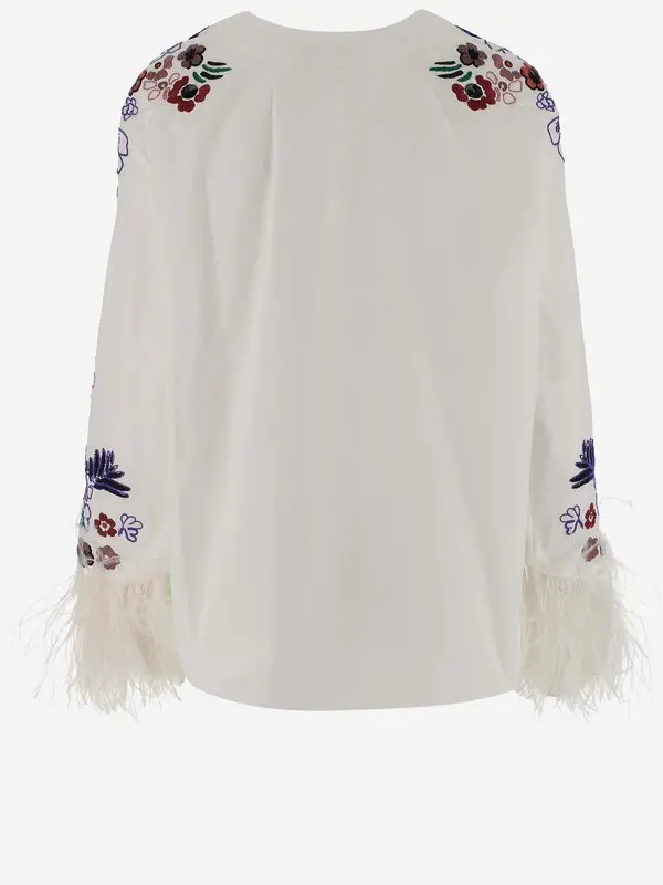 Valentino Garavani Embroidered-design Feather-trim Top