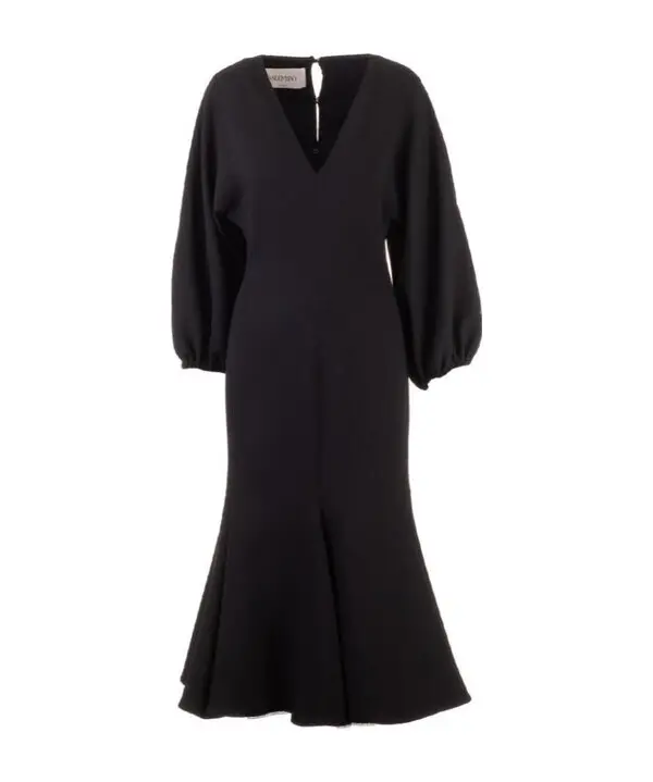 Valentino Garavani Gathered-sleeve V-neck Midi Dress