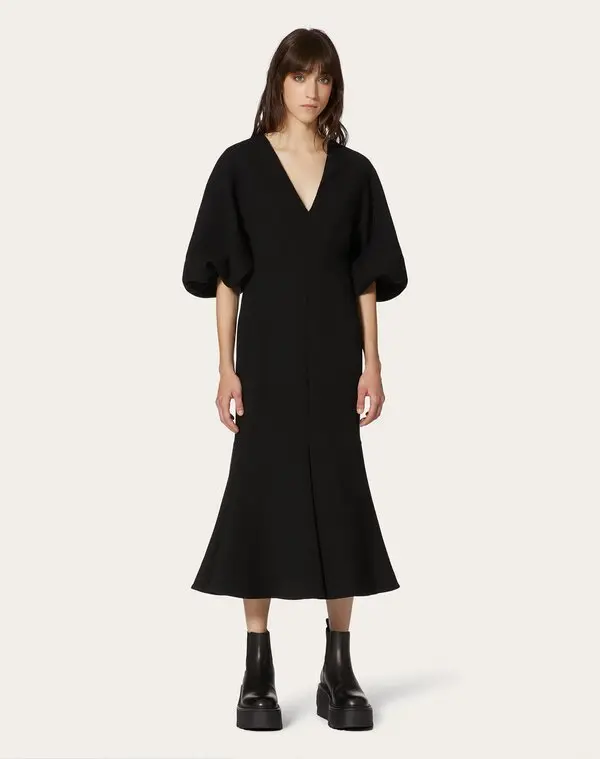 Valentino Garavani Gathered-sleeve V-neck Midi Dress