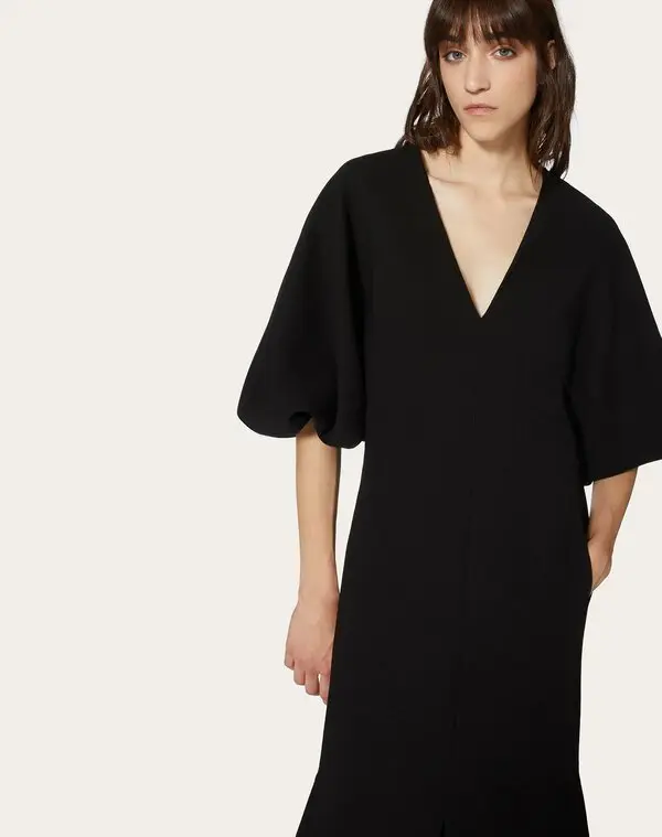 Valentino Garavani Gathered-sleeve V-neck Midi Dress