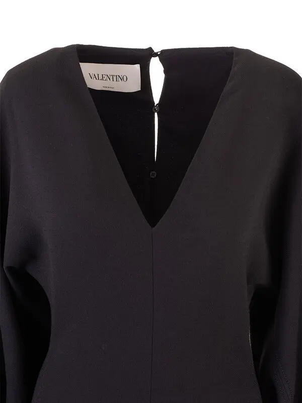 Valentino Garavani Gathered-sleeve V-neck Midi Dress