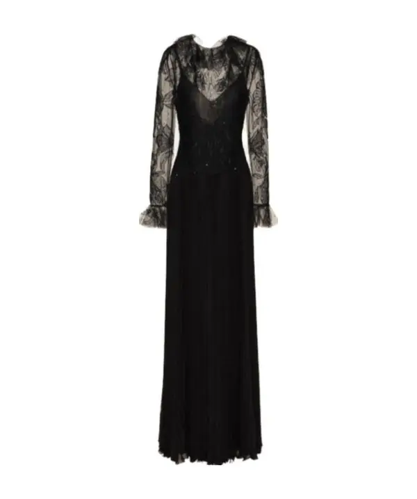 Valentino Garavani Ruffled Pleated Long-sleeved Dress - Black